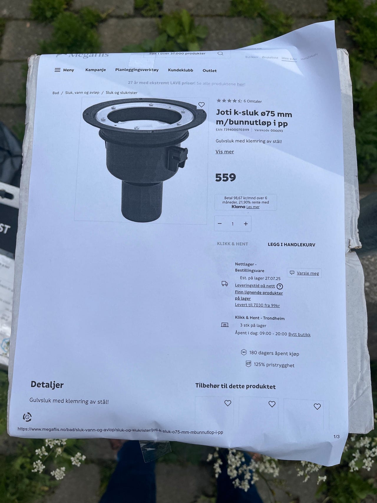 Slukrist og Sluk ( selges hver for seg, 200 for rist og 500 for sluk ...