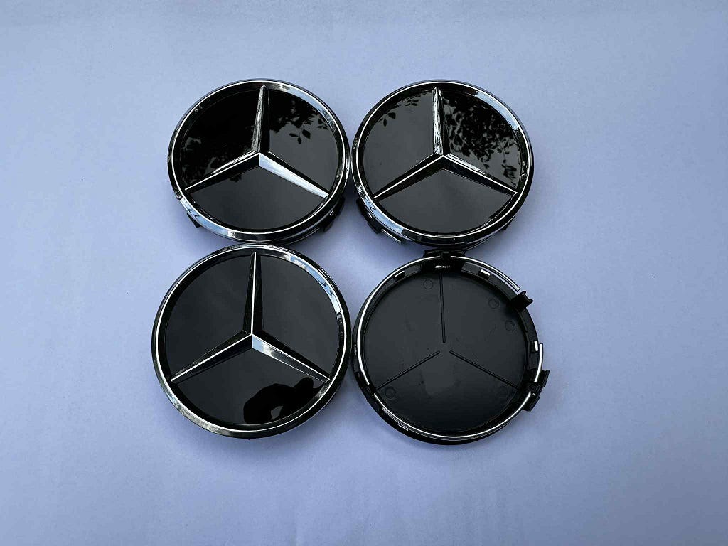 4stk nye Mercedes-Benz senterkopper 75mm svart glans | FINN-torget