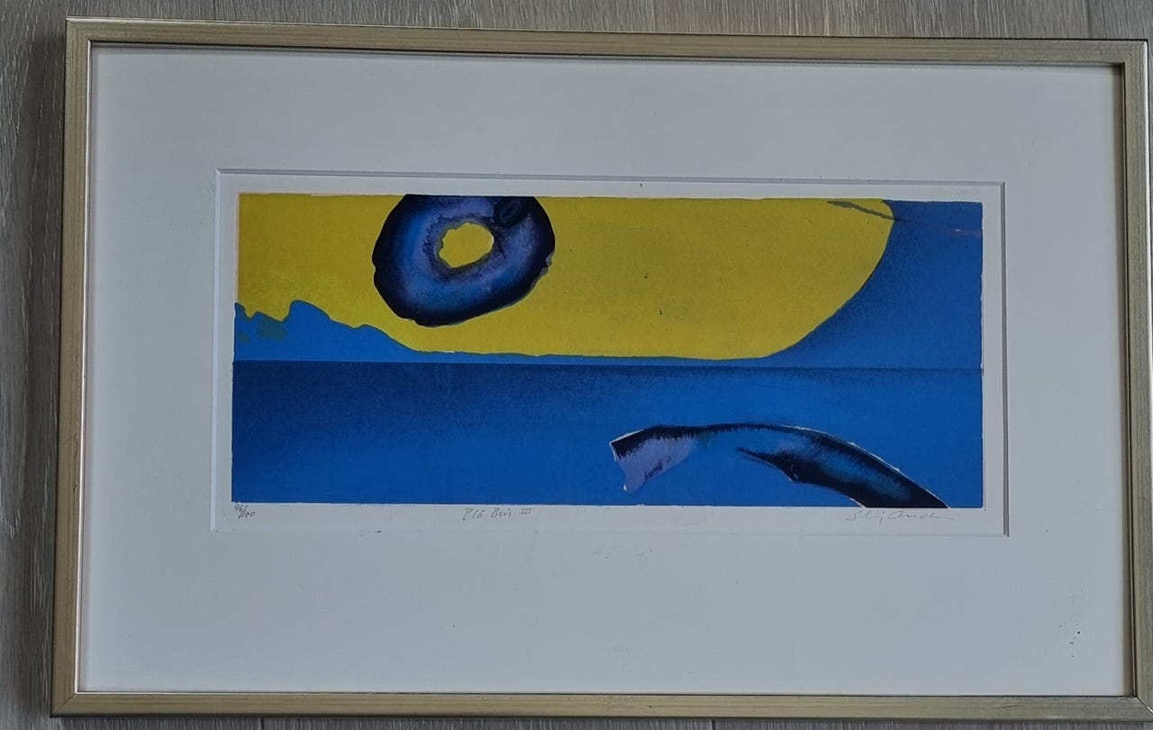 Litografi Stig Andresen 17 x 40 cm, Blå Bris III | FINN-torget