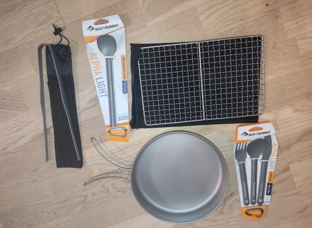 Titan grillrist, titan stekepanne, titan stekepinsett Sea to Summit ...