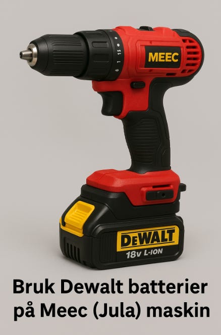 Bruk Dewalt batterier på Meec (Jula) Maskin. GRATIS FRAKT! | FINN-torget