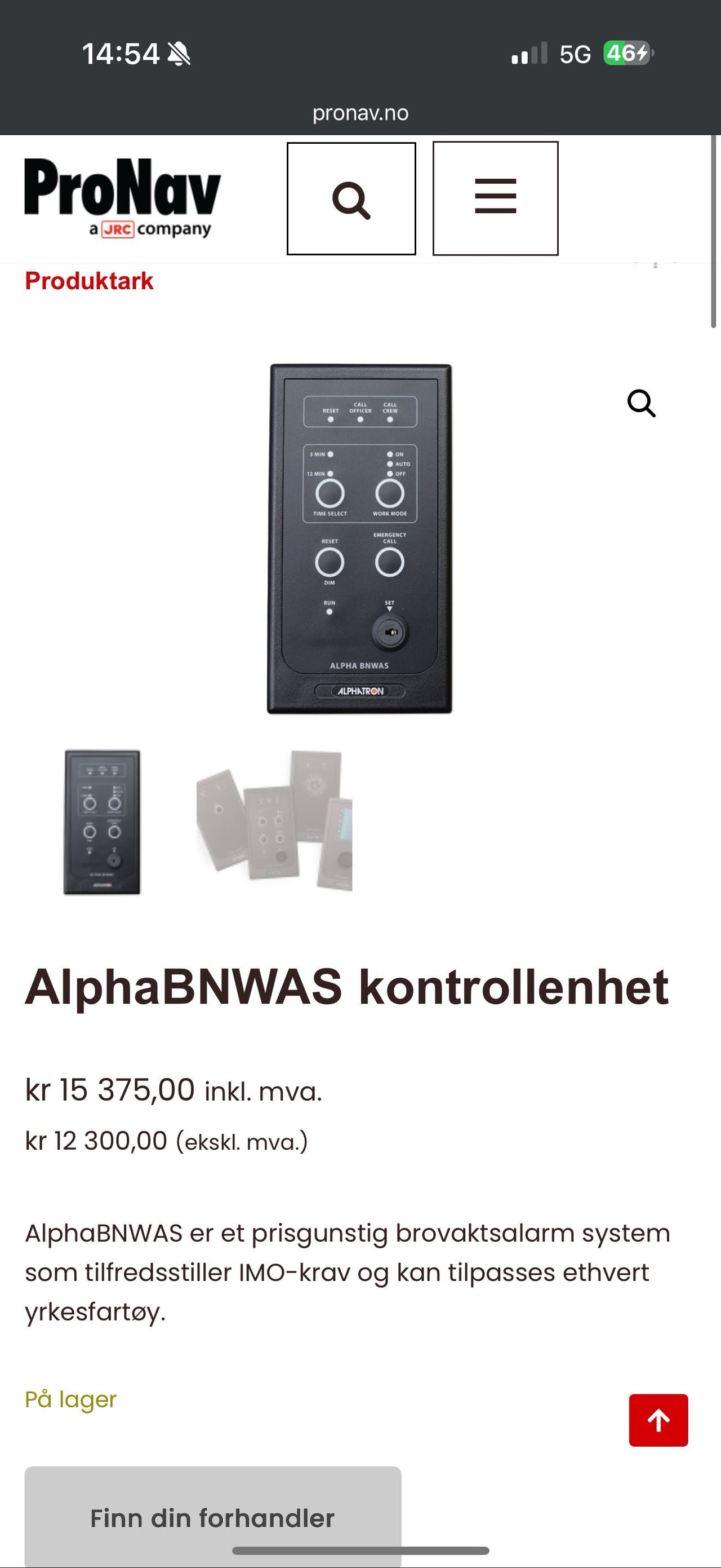 Alpha BNWAS brovakt alarm komplett med sensor og sirene samt | FINN-torget