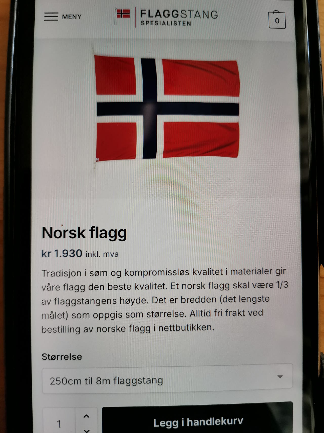 Stort norsk flagg ca. 185x260 | FINN-torget