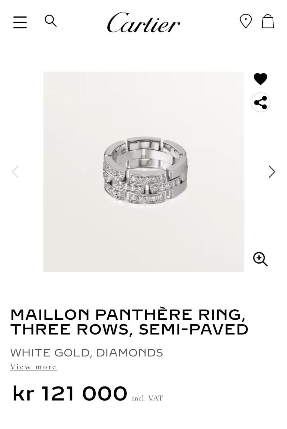 Cartier Maillon Panthere Diamond Ring 18k White Gold Links & Chains ...