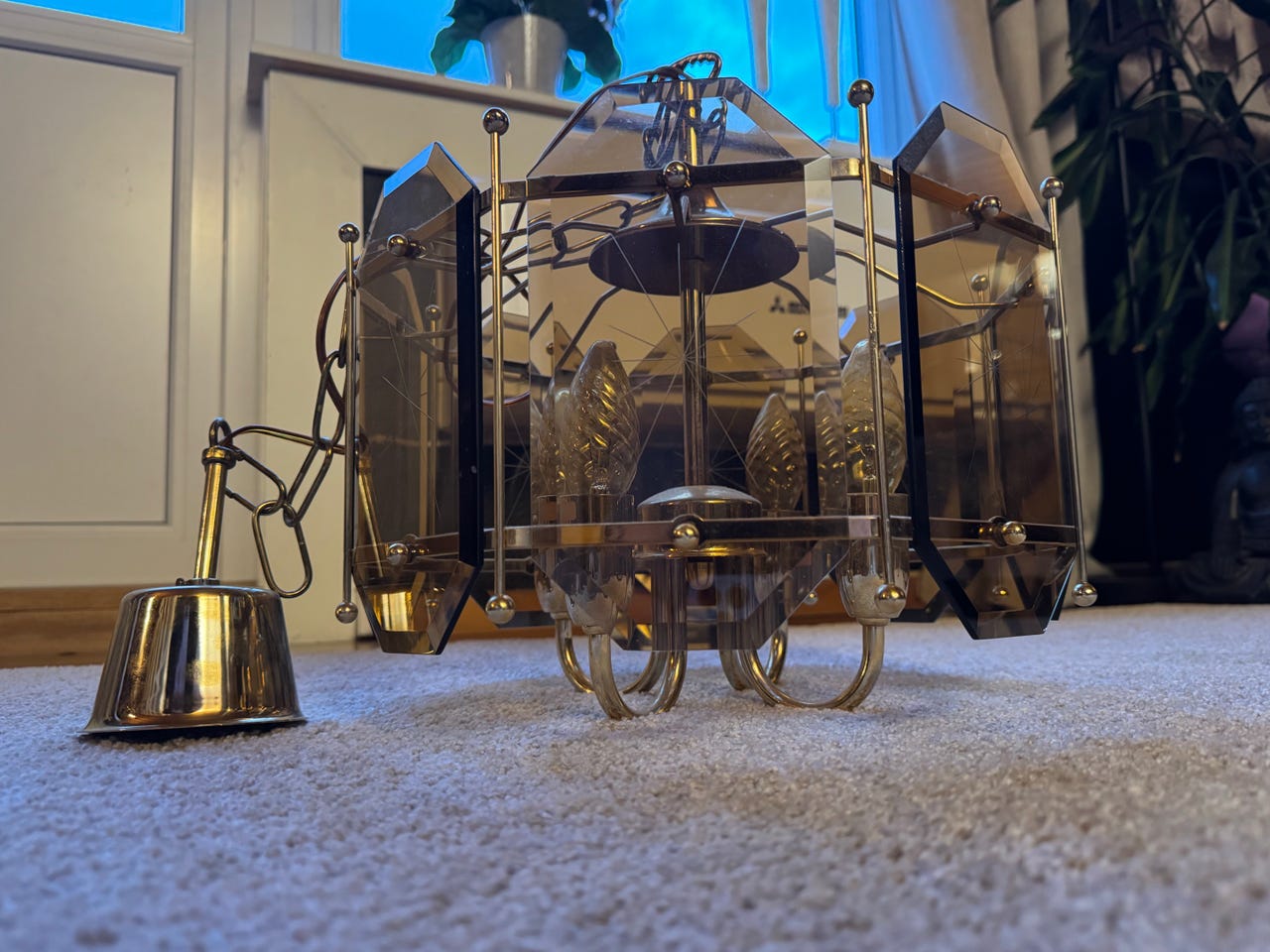 Retro/vintage taklamper i brunt glass og messing! | FINN-torget