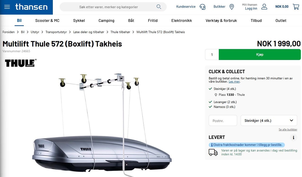 Thule lift, heis for skiboks | FINN-torget