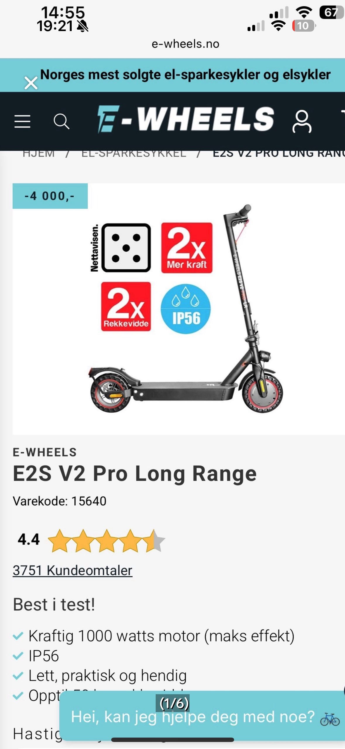 Elsparkesykkel e-WHEELS Es2 V2 pro LR 30km/t | FINN-torget
