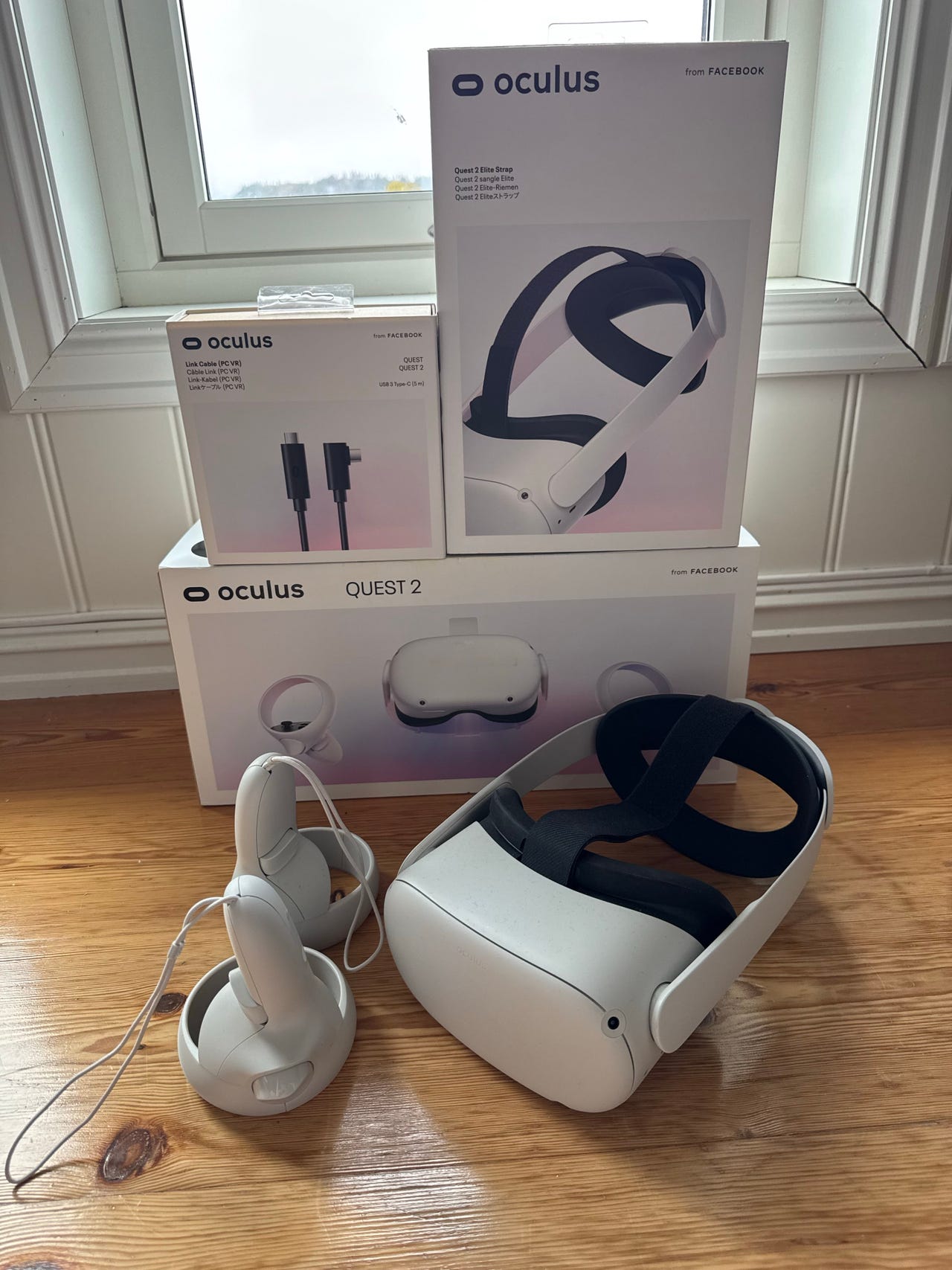 Oculus Quest 2 128GB VR Headset Hvit med PC Link Cable og Elite ...