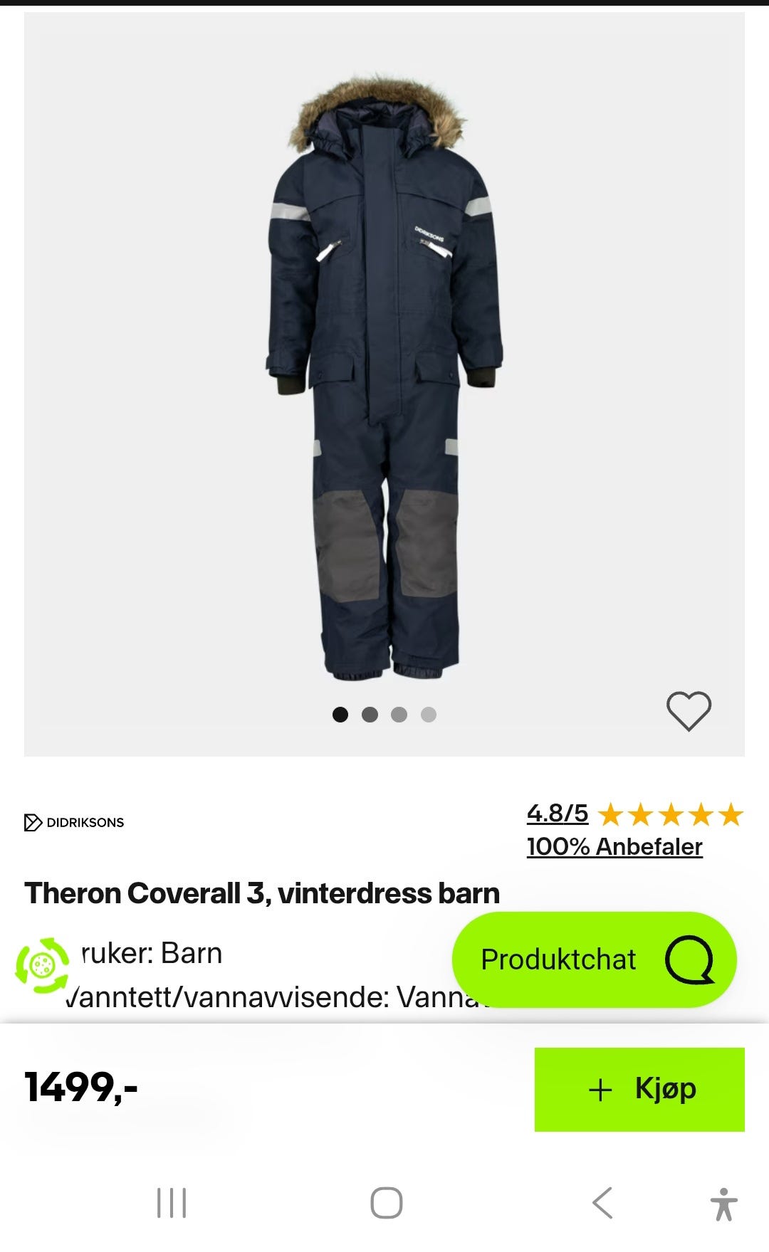 Didriksons Theron Coverall 3 Vinterdress Barn Blå Størrelse 140 Unisex ...