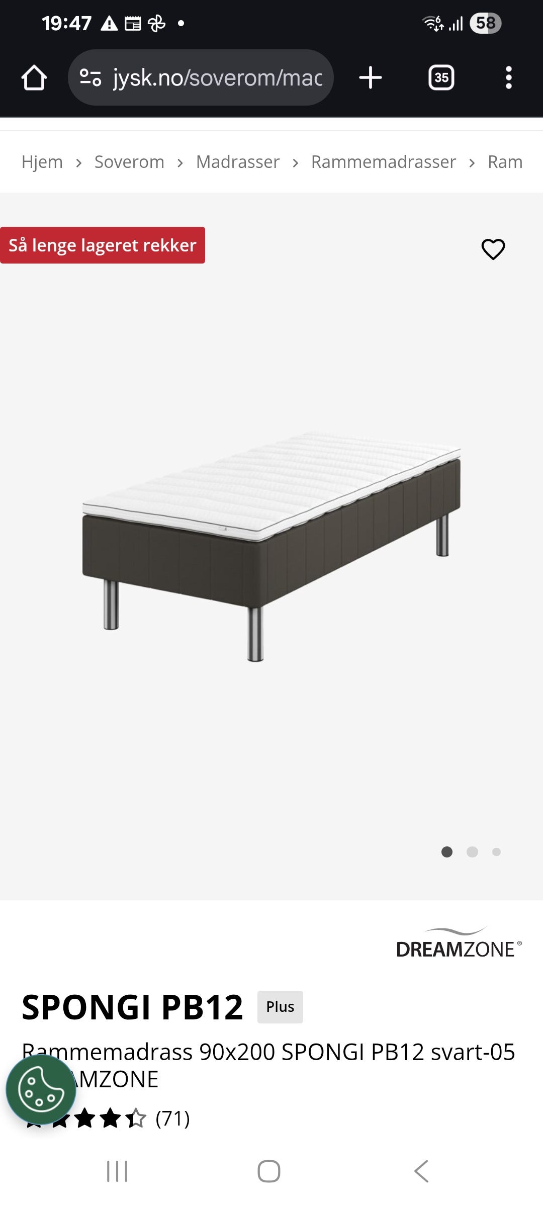 Jysk Dreamzone Seng 90x200 cm svart polyester | FINN-torget