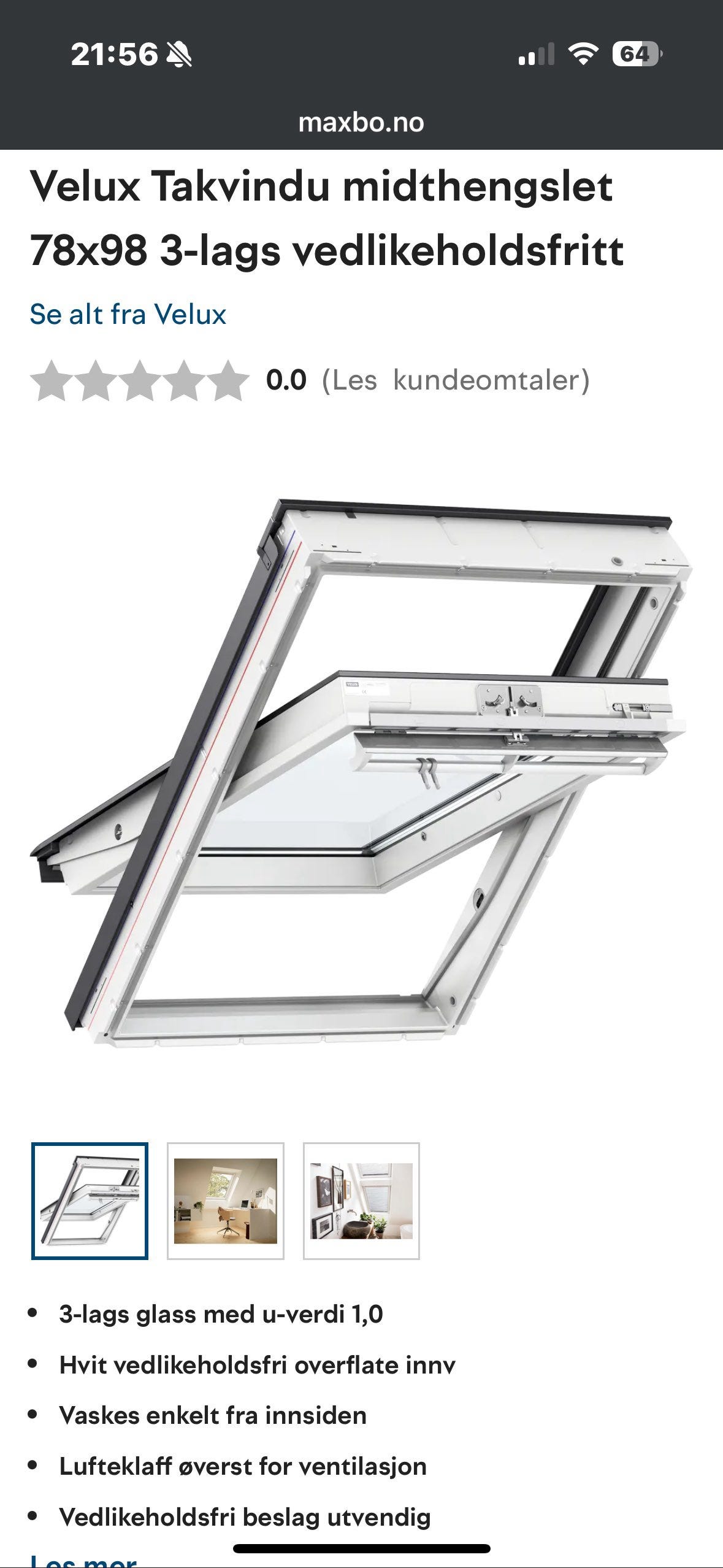 Velux Takvindu Midthengslet 78x98 cm 3-lags hvit PVC | FINN-torget