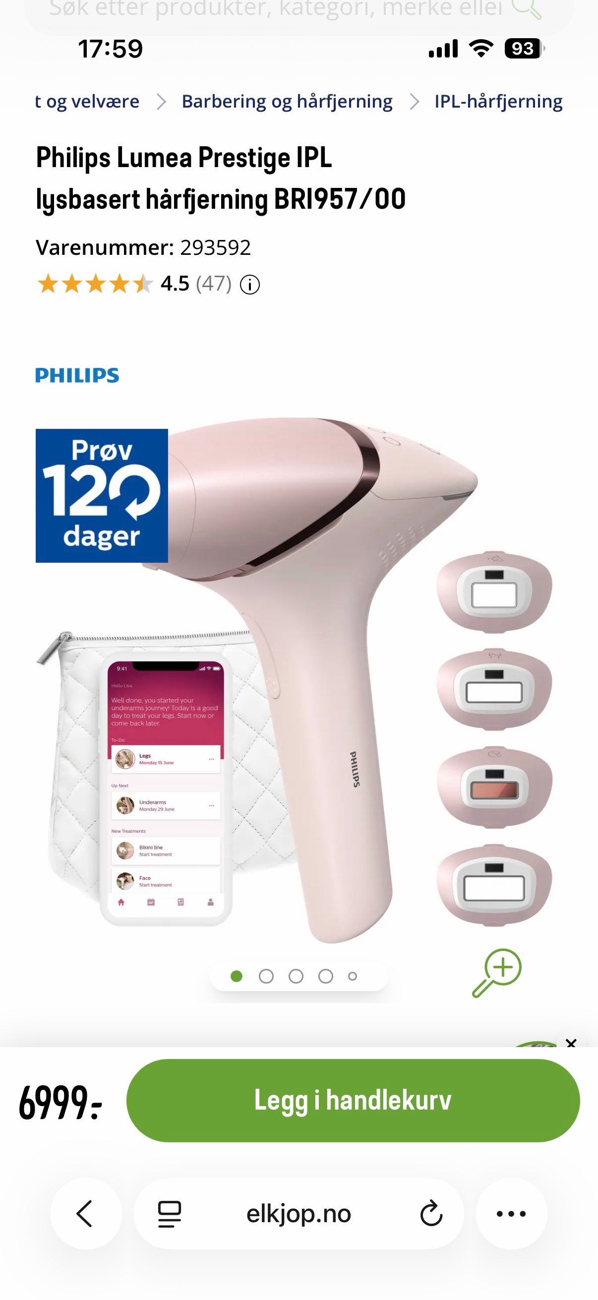 Philips Lumea Prestige IPL hårfjerningsapparat rosa med fire ...