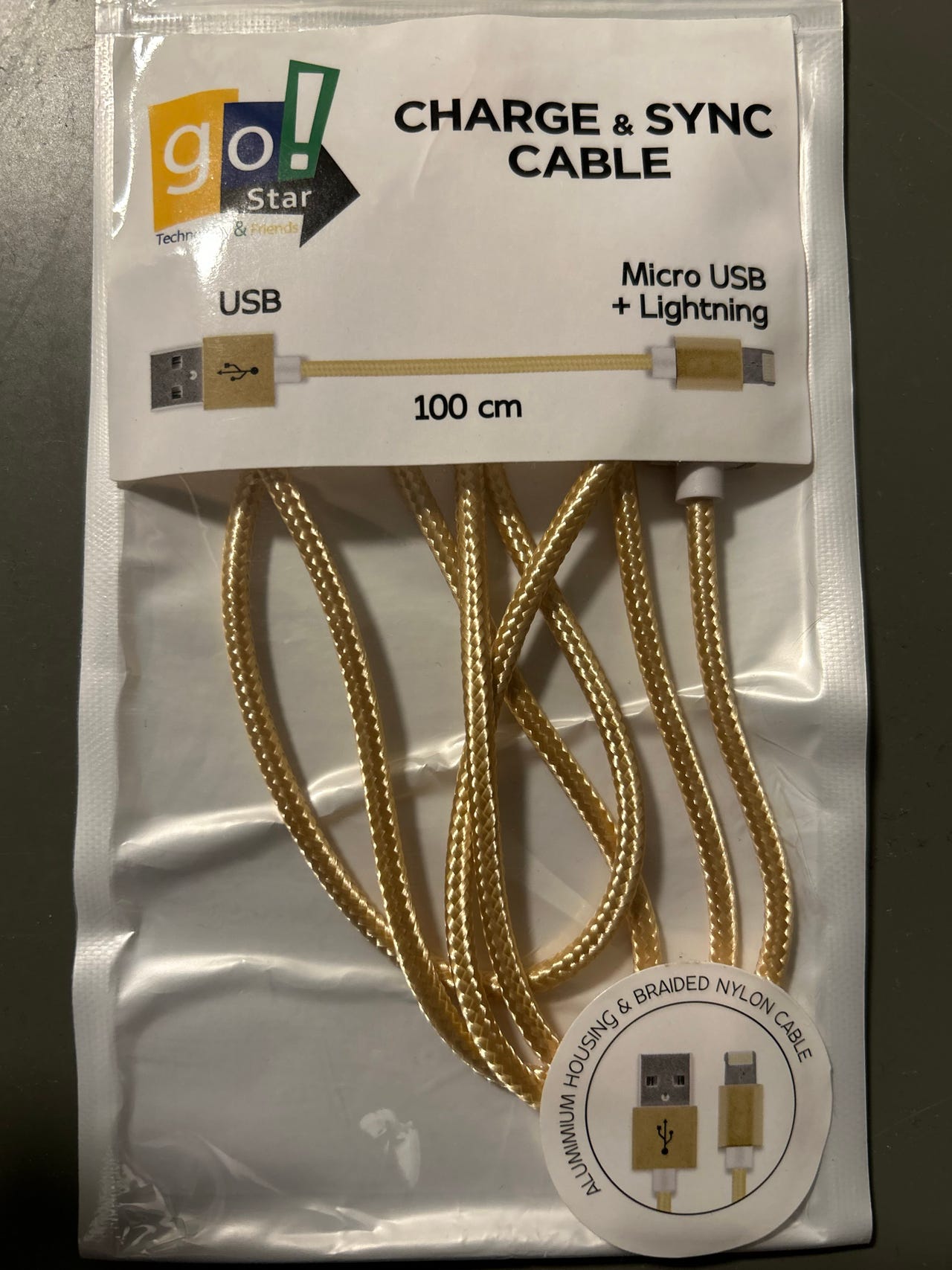 Kabel USB til Micro USB + Lightning, nylon, 1 meter. Ny | FINN-torget