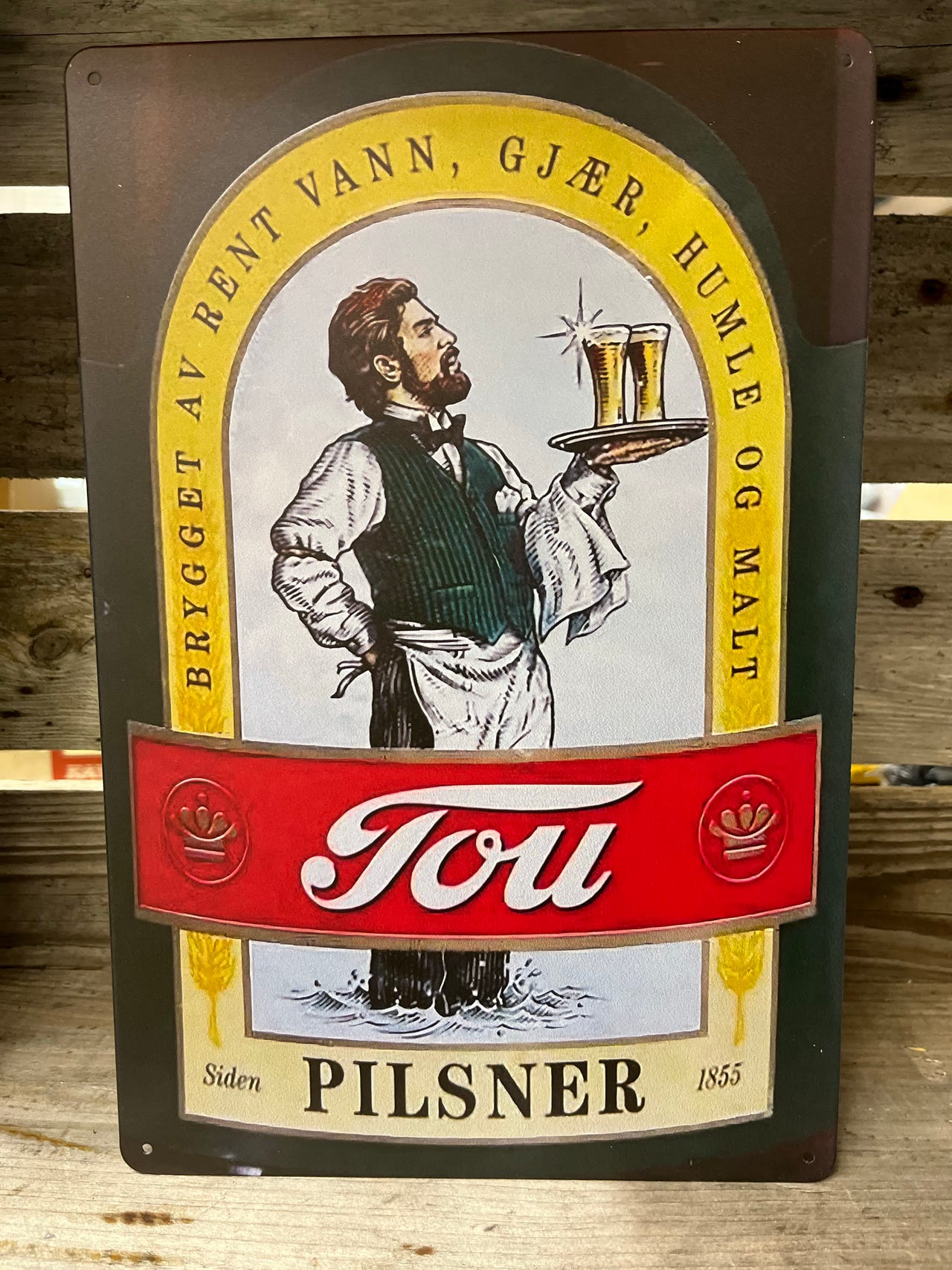 Tou Kelner Pils/Øl Skilt I Tynnmetall 20X30 Cm. Bar, Dekor, Man Cave ...