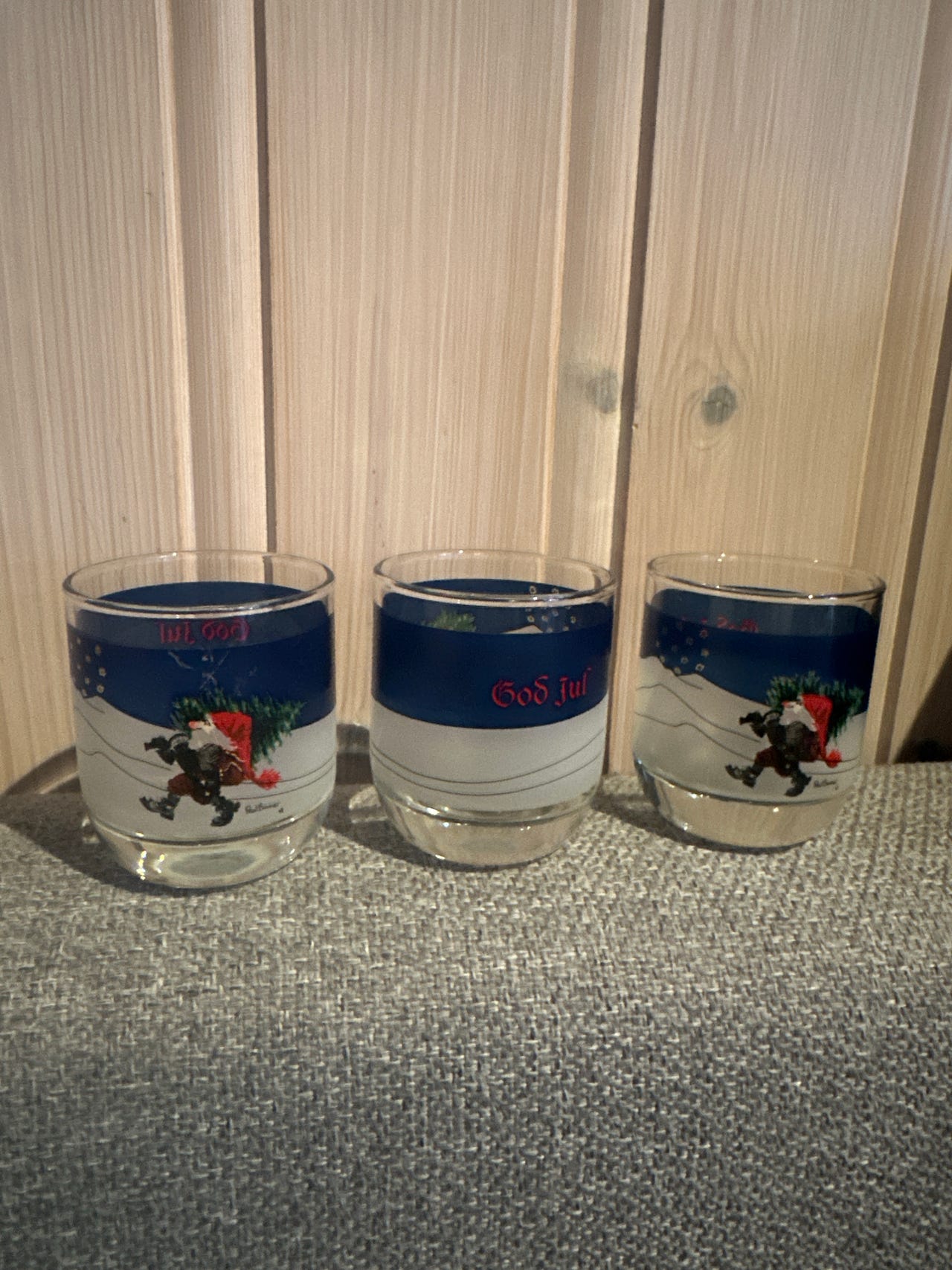 Paul Bonner glass 3 stk, juleglass God Jul, høyde ca 8,5 cm | FINN-torget