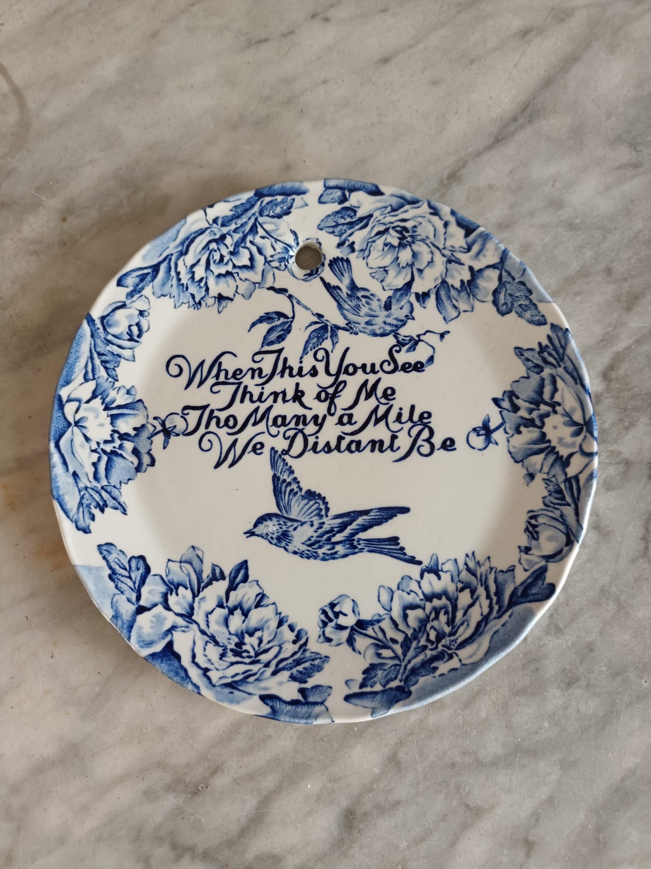 Vintage blå/hvit plate " tenk på meg " | FINN-torget