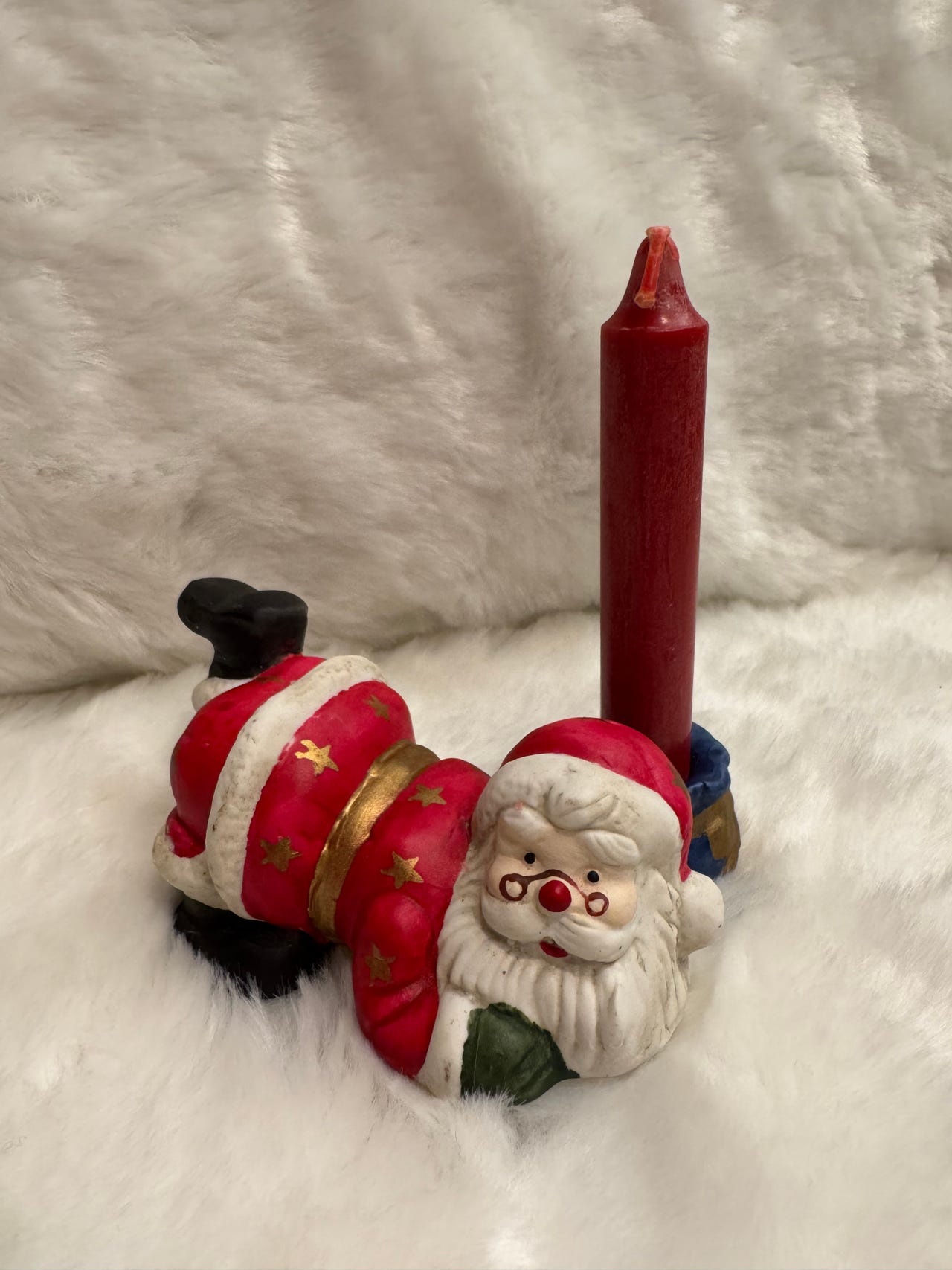 Nisse figur lysestake rød og hvit keramikk 15 cm | FINN-torget