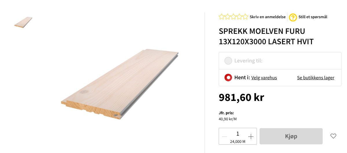 Moelven sprekkpanel lasert hvit 13*120*3000 (gulv, vegg og tak) | FINN ...