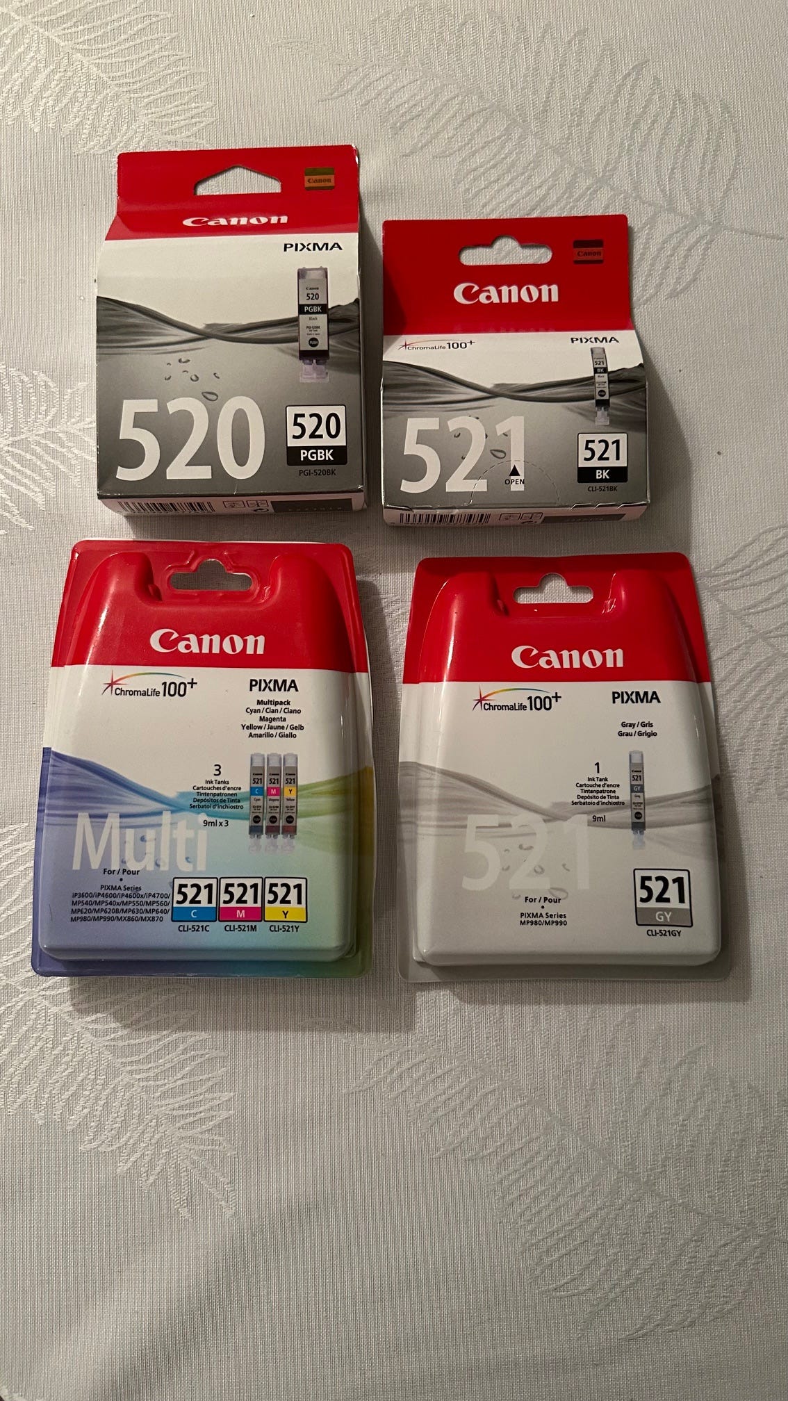 Originale Canon PIXMA Blekkpatroner CLI- 520 og 521 BK, GY og pakke med ...