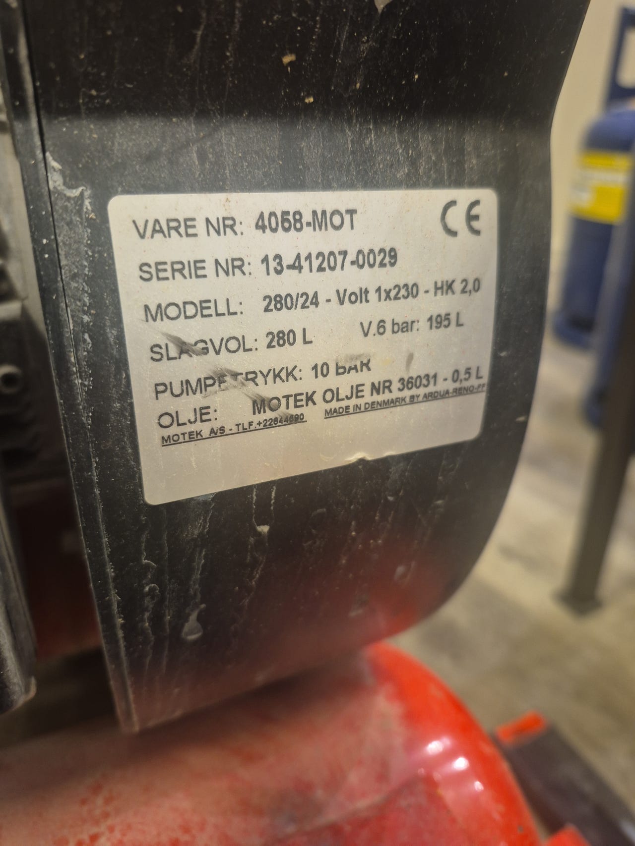 Motek 4068-MOT Kompressor 280 L, 10 bar, 2 HK, Rød | FINN-torget