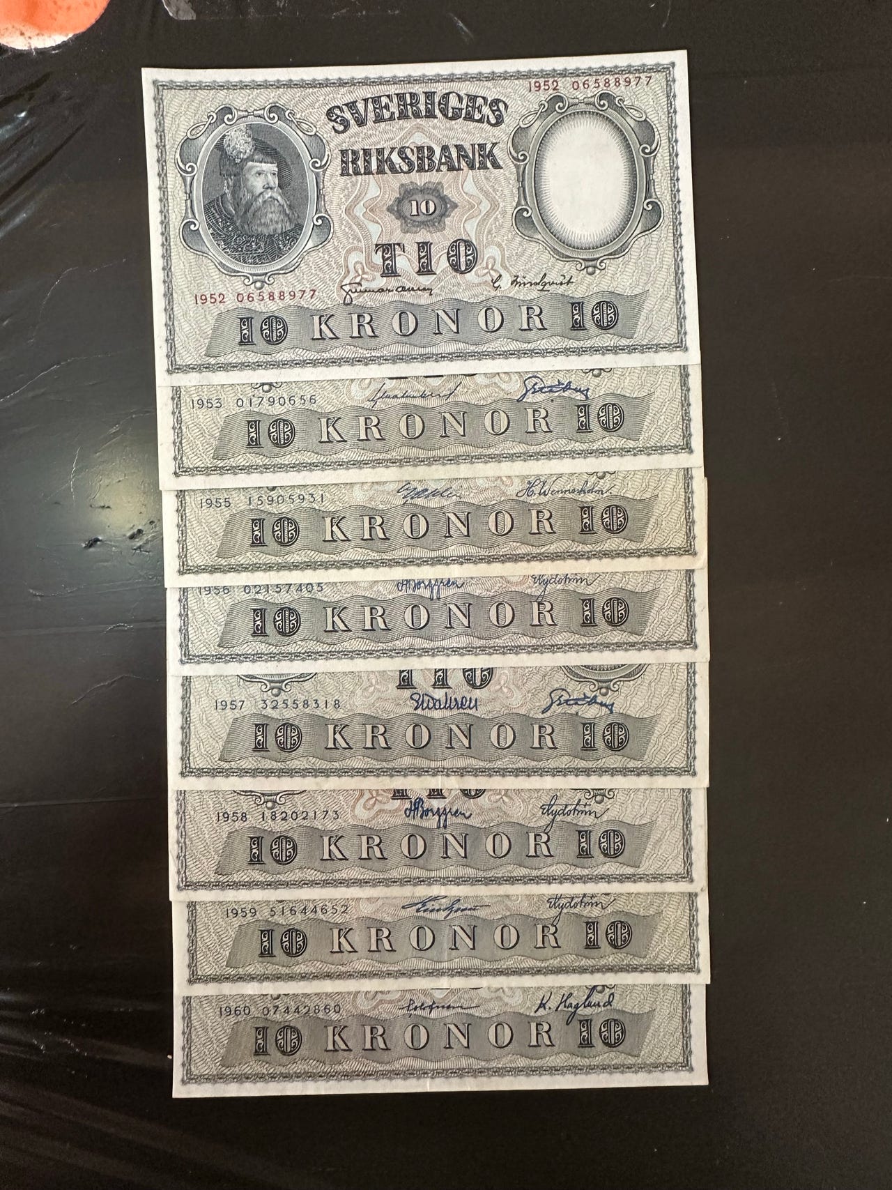 8 X Sveriges Riksbank 10 Kronor Sedler 50 og 60 tallet flere en UNC ...