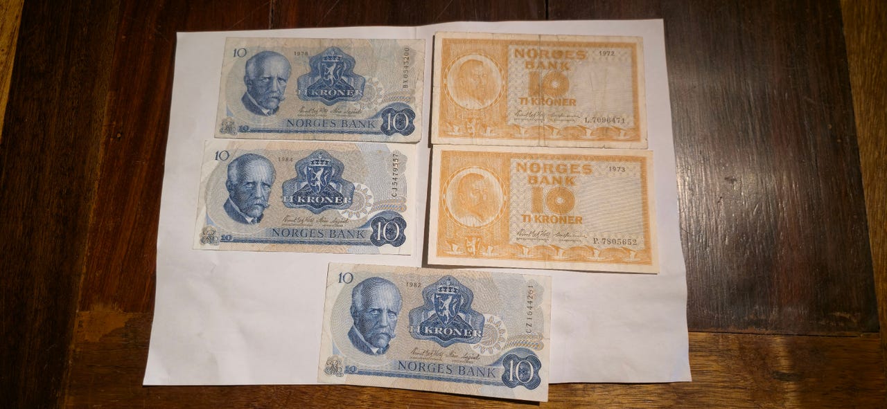 5 Stk Gamle 10 kroner sedler 1972-73-78-82-84, Se bilder | FINN-torget