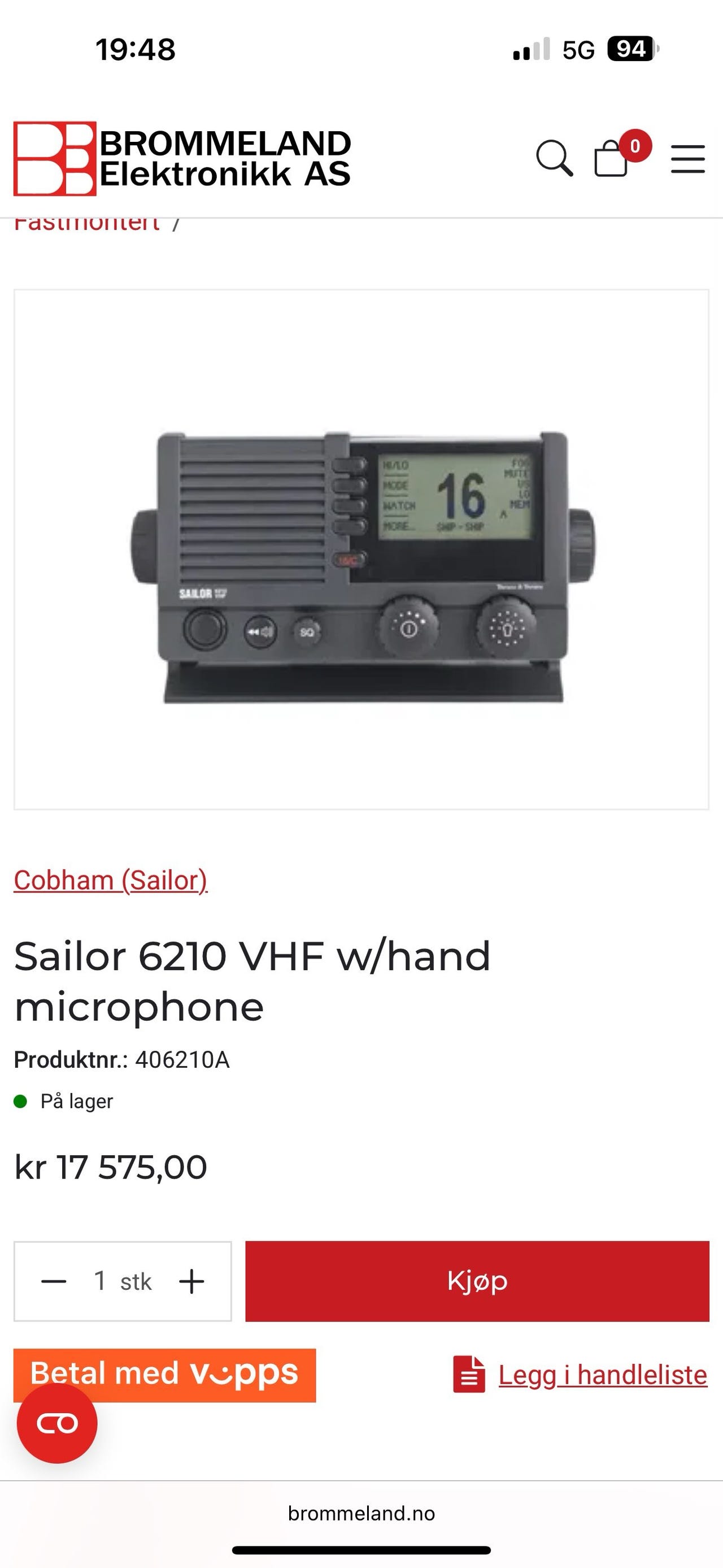 Cobham Sailor 6210 VHF med håndmikrofon | FINN-torget