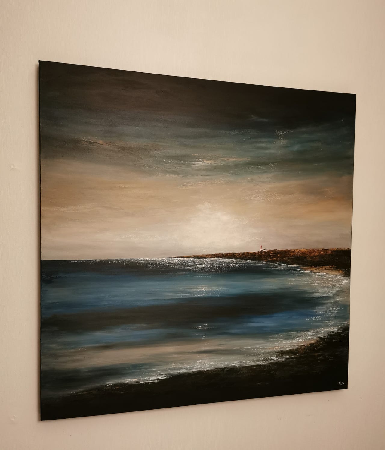 Håndmalt akryl maleri "Alnes fyr" 90x90 | FINN-torget