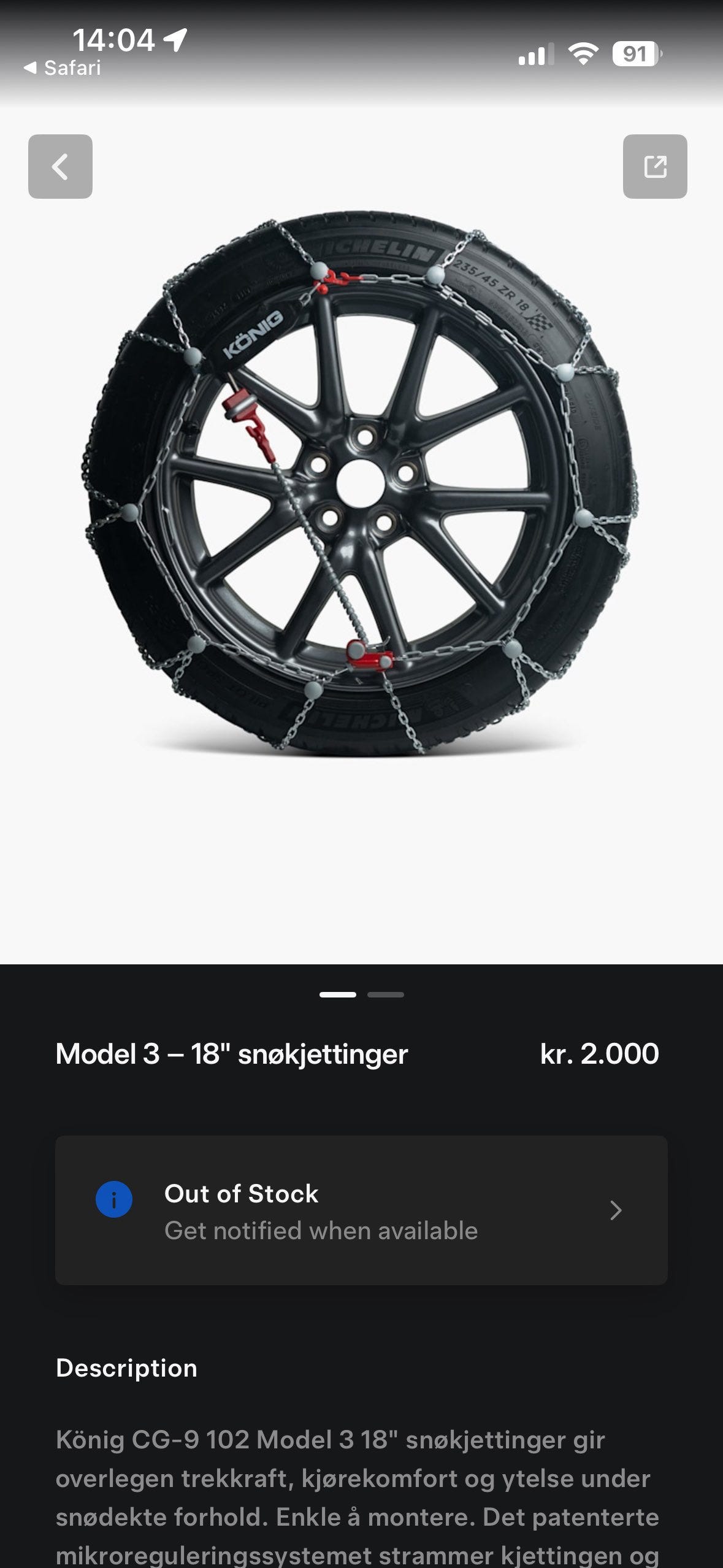 Snøkjetting til Tesla model 3 | FINN-torget