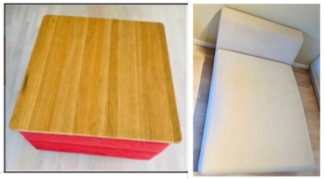 GIR BORT!!! Rød puff m/oppbevaring + treplate og sjeselong | FINN-torget