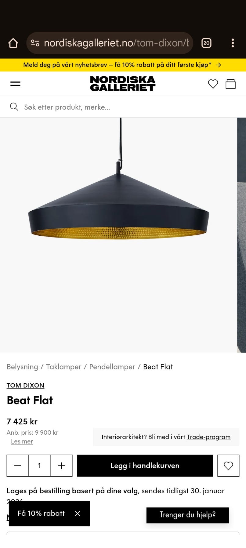 Tom Dixon Beat Taklampe Flat Ø60 | FINN-torget