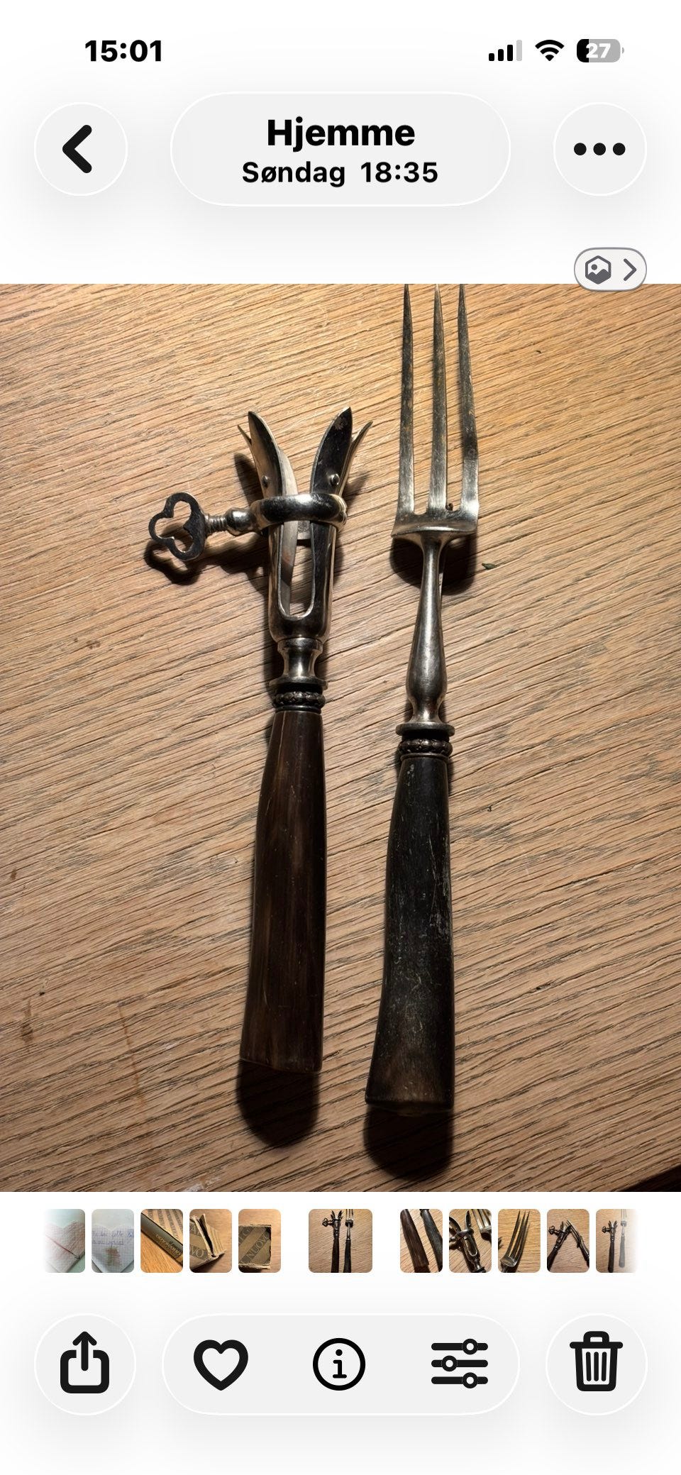 Fransk vintage stekeholder og gaffel, benhåndtak | FINN-torget