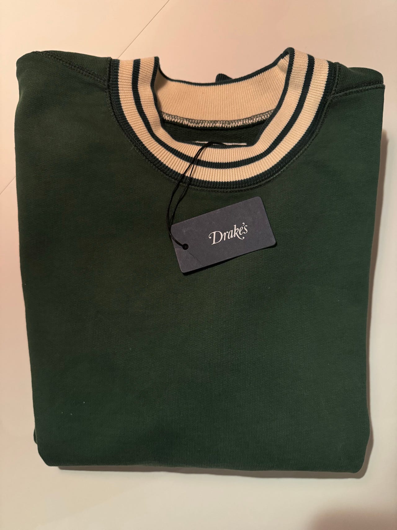 Drake's Green Striped Rib Cotton Jersey Sweatshirt | FINN-torget