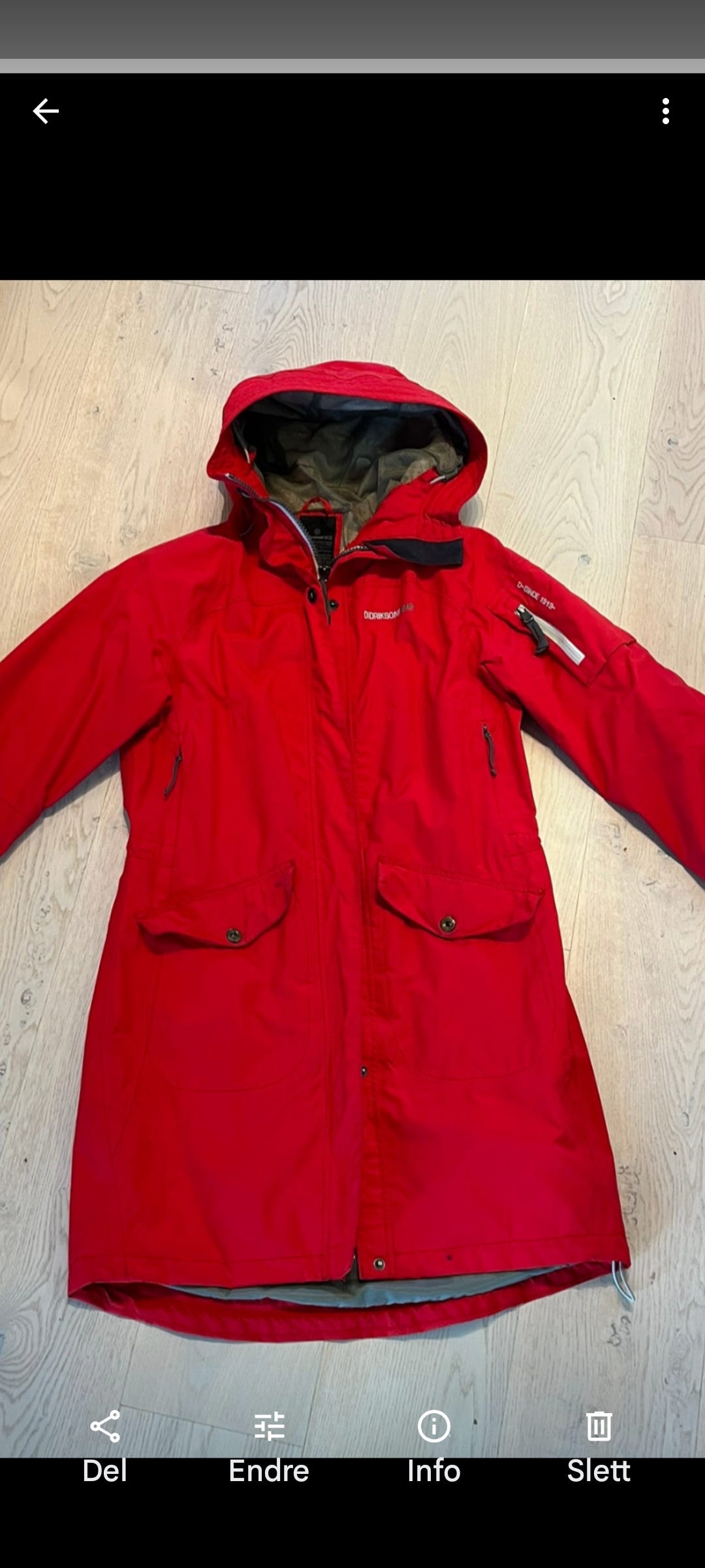 Nydelig langsid Didriksons rød jakke ️ ️ Reservert | FINN-torget
