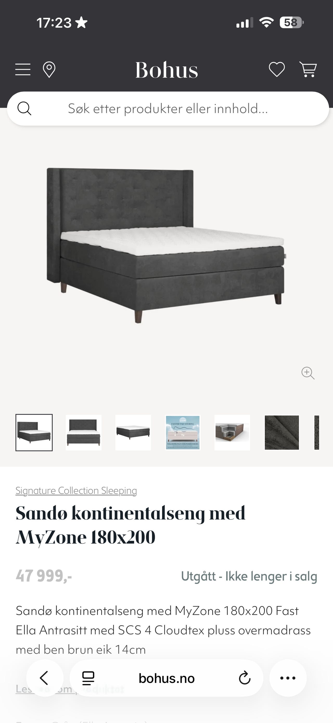 Sandø kontinentalseng med myzone, 180x200 Fast Ella Antrasitt | FINN-torget