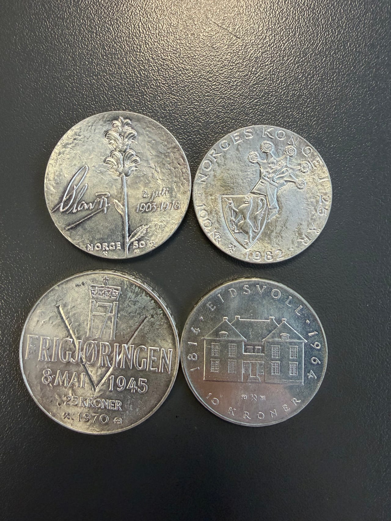 Norske sølvmynter – Eidsvoll 1964, Frigjøringen 1970, Olav V 1978/1982 ...