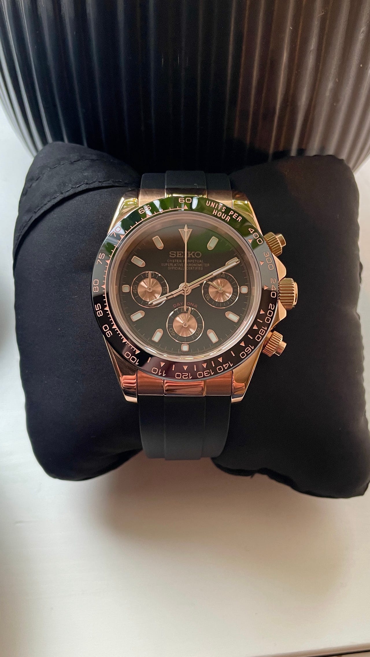 Seiko mod - Daytona-stil-Rose gold/black-VK63 | FINN-torget