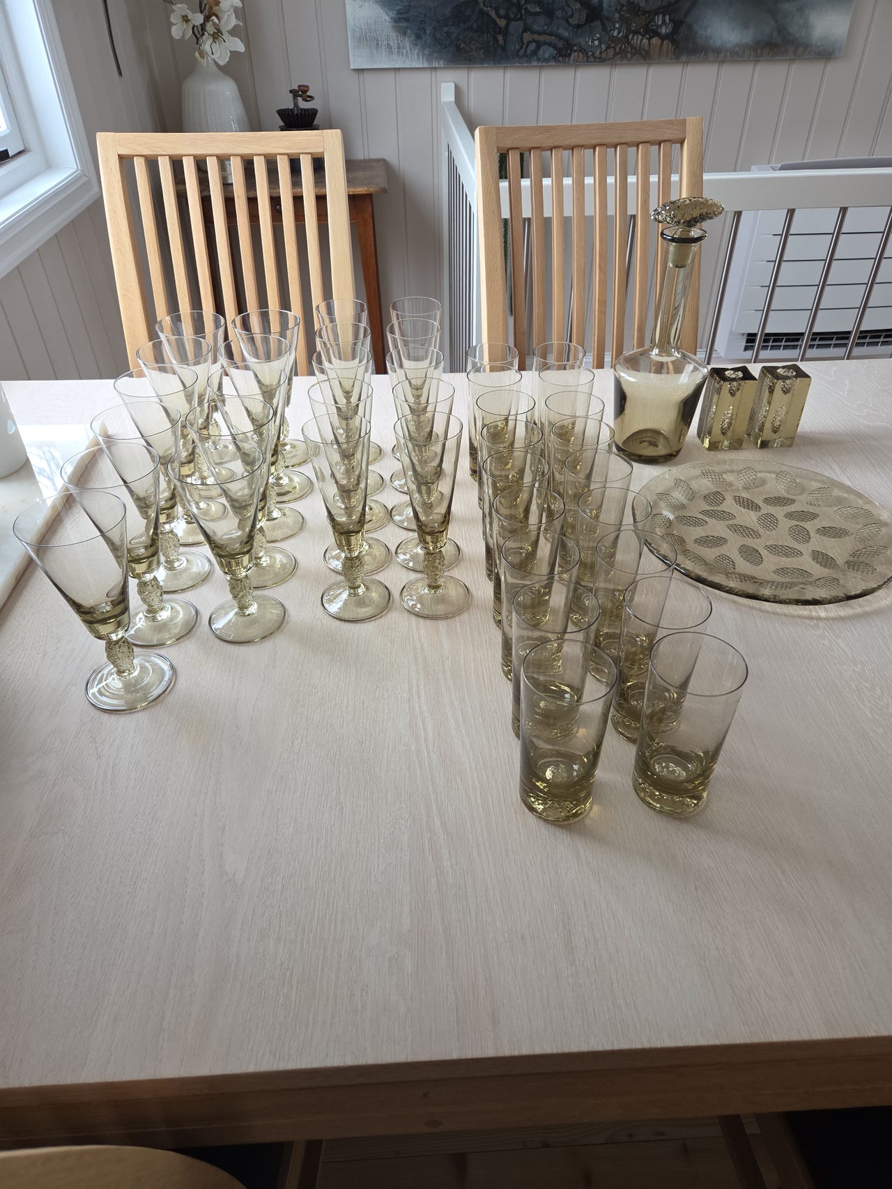 Kongle fra Magnor Glassverk, glass, karaffel og lysestaker | FINN-torget