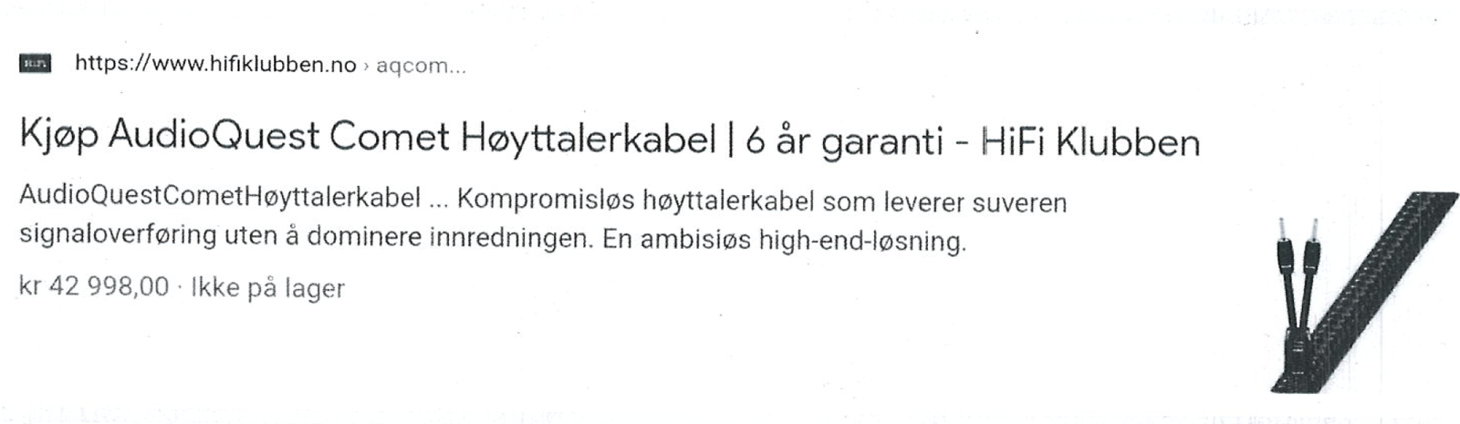 AUDIOQUEST COMET høyttaler kabel Bi Wire - versjon 3 meter | FINN torget