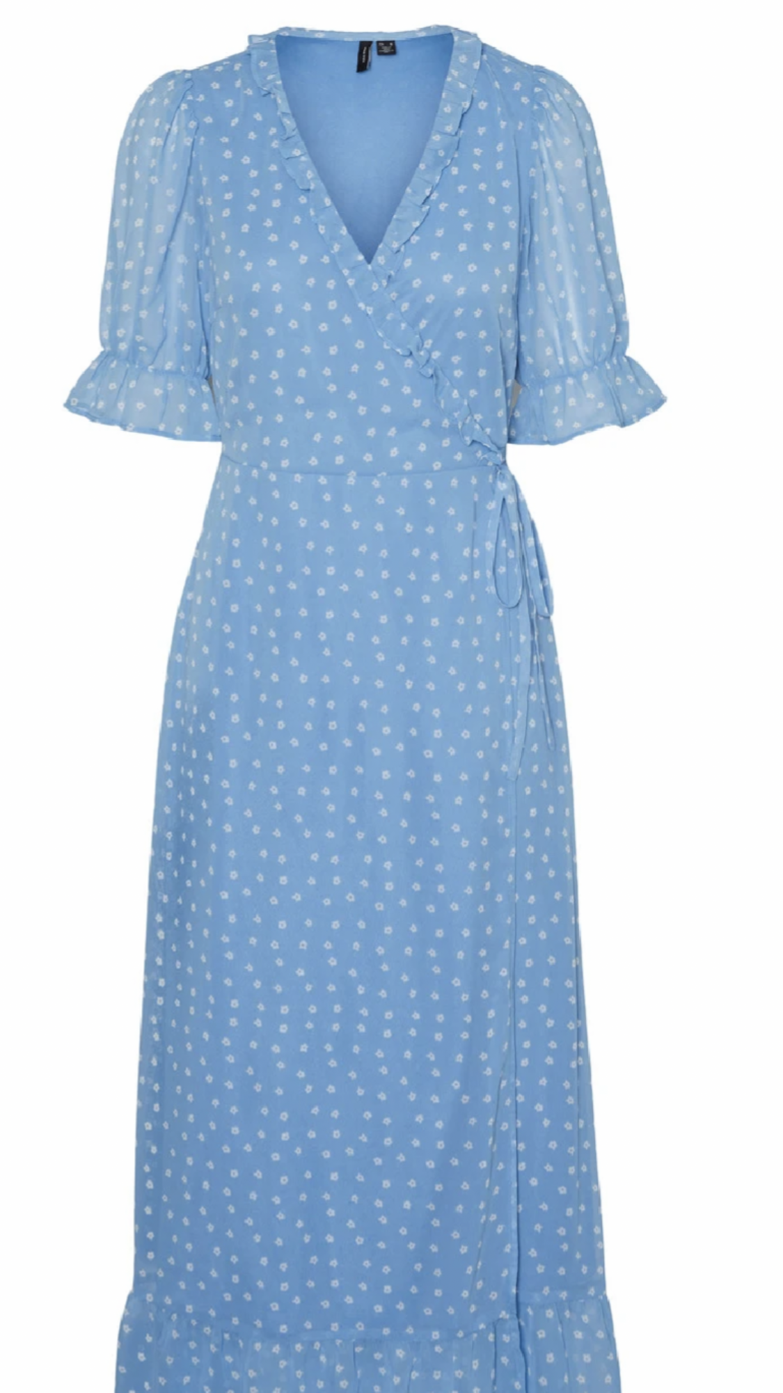 Vera Moda maxi blå Omslag kjole med V- hals i silk | FINN-torget