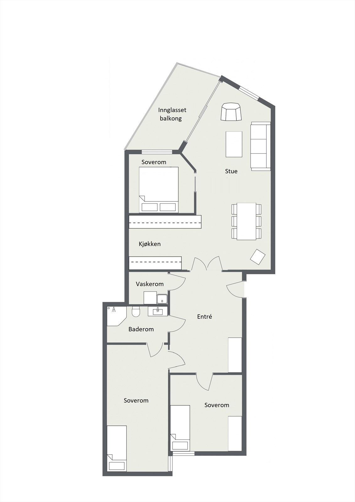 Lys og romslig 3/4-roms selveierleilighet med innglasset balkong ...