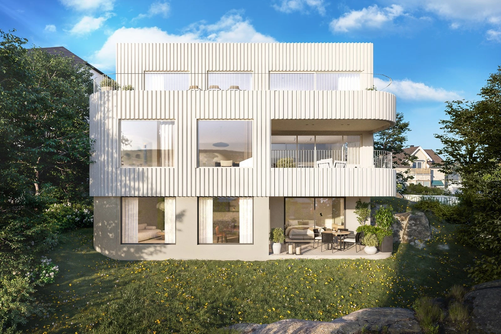 Eksklusive, arkitekttegnede leiligheter med fantastisk utsikt, vestvendte uteplasser og sentral ...