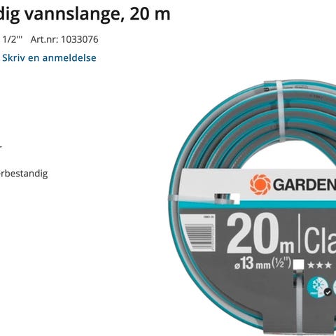 Ny Gardena vannslange 20m ø 13mm | FINN-torget