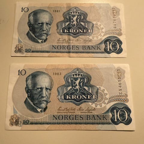 5 Stk Gamle 10 kroner sedler 1972-73-78-82-84, Se bilder | FINN-torget