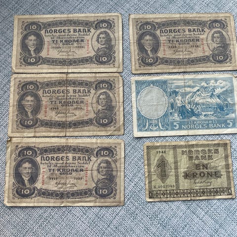 Myntbrev gammel 10 kr seddel og 50-lapp | FINN-torget