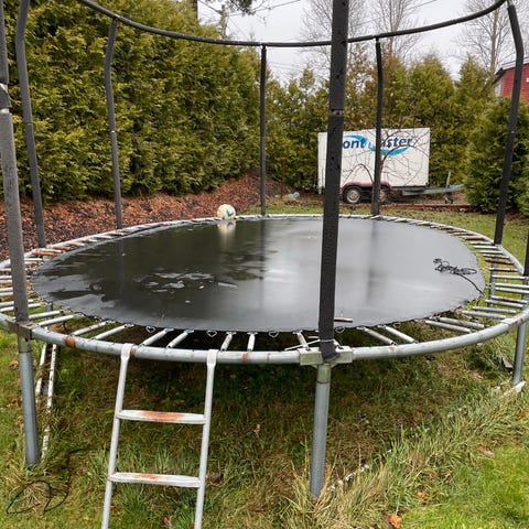 Stor oval JumpKing trampoline 4,20x3,00m | FINN-torget