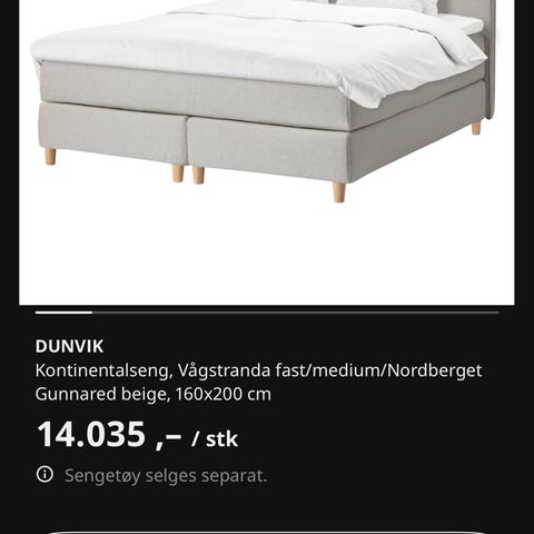 Seng 140 x 200 cm (IKEA type SONGESAND) inkl. ribbebunn og madrass ...