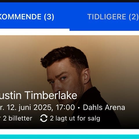 2 biletter til Justin Timberlake konsert i Trondheim selges | FINN-torget
