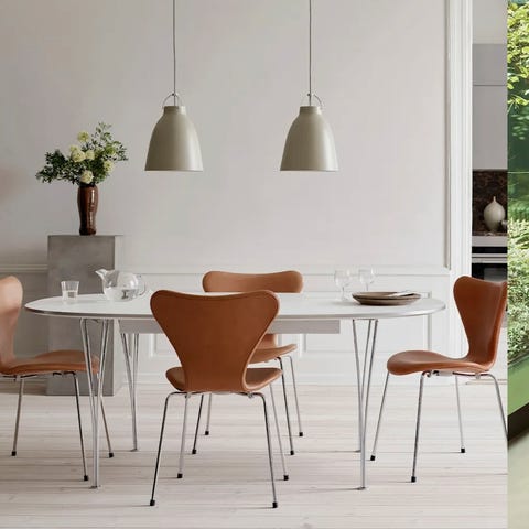 Superellipse Fritz Hansen B614 (240 × 120 cm) hvit laminat kromben ...