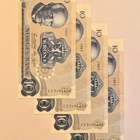 10 kroner sedler 4 stk | FINN-torget
